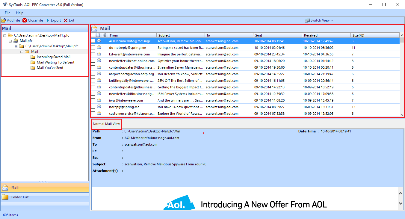 AOL PFC Converter – Convert AOL emails in PFC Format to Outlook PST