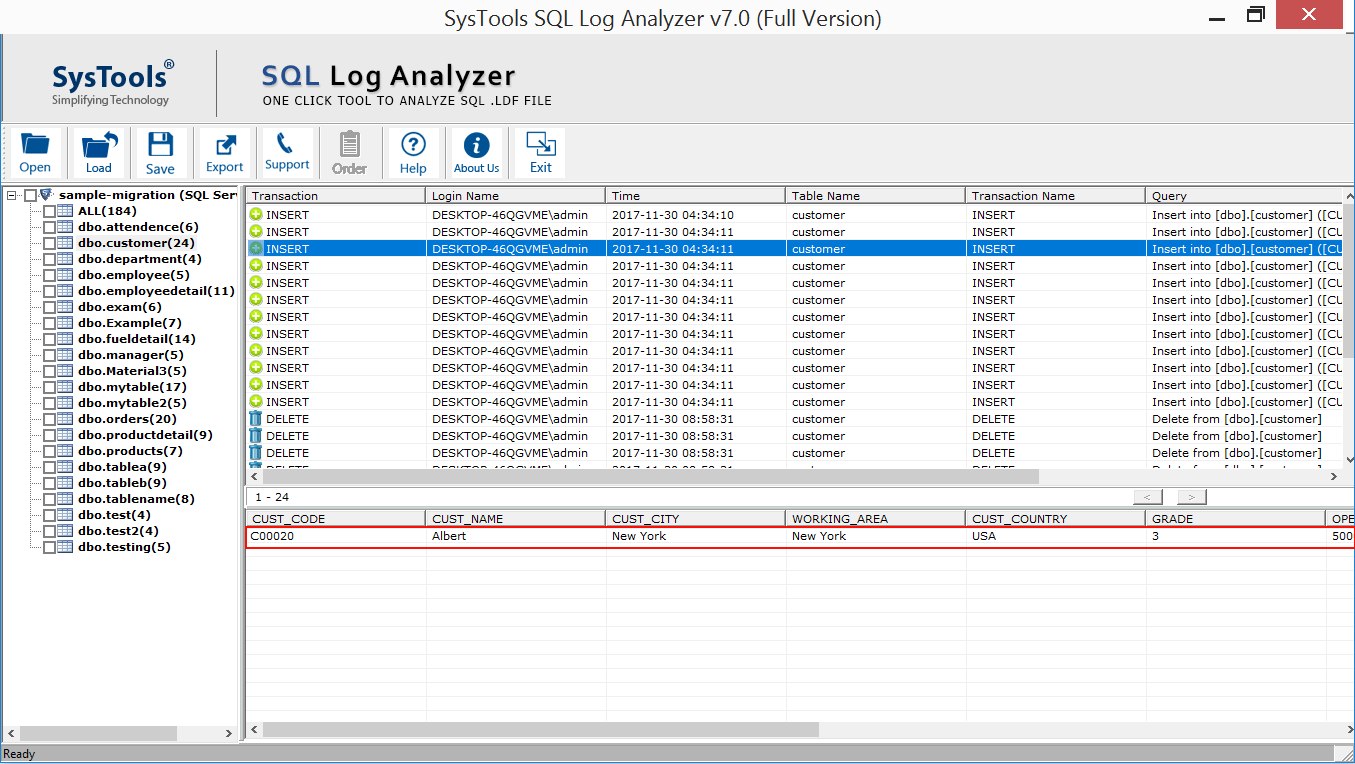 Sql Log Analyzer Open View Read And Export Transactions Log Ldf Files